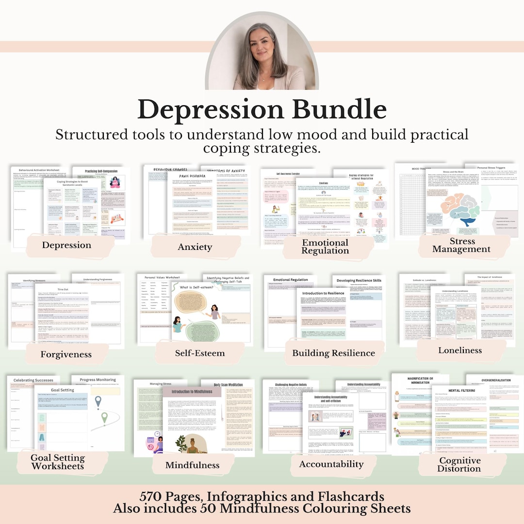 Depression Workbook Bundle, Mental Health PDF Pack, Self Care Journal ...