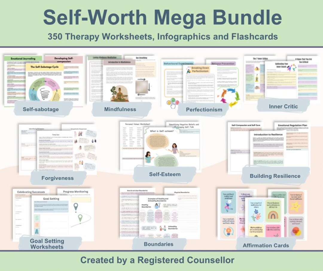 Self Worth Mega Bundle: Self Esteem & Inner Critic Worksheets, Self ...