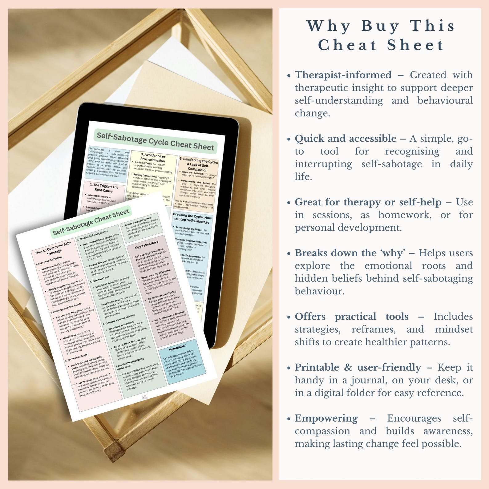 Self-sabotage Cheat Sheet: Easy 2-page Therapy Resource for Overcoming ...