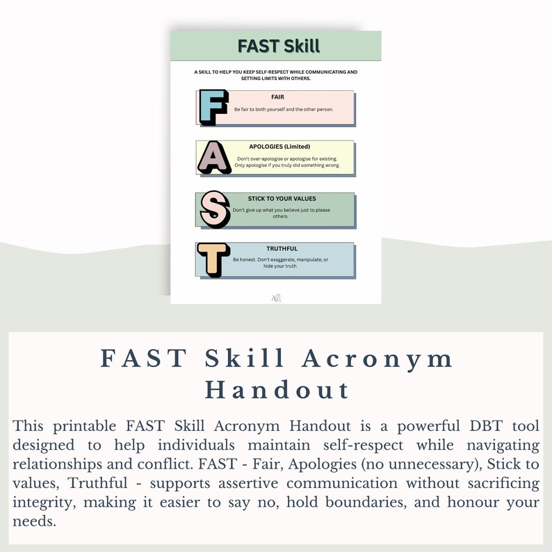 DBT FAST Skill Handout for Self-respect & Assertiveness | Communication ...