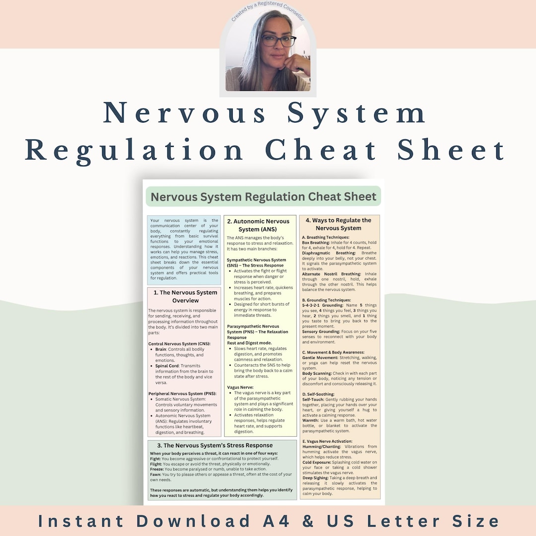 Nervous System Regulation Cheat Sheet: Stress Relief Tools (PDF) - Etsy