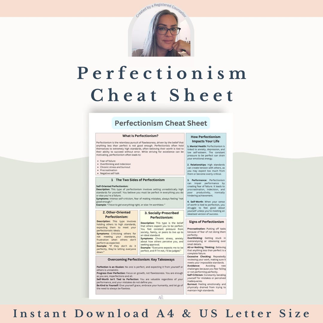 Perfectionism Cheat Sheet: Therapy Worksheet for Self-help (PDF ...