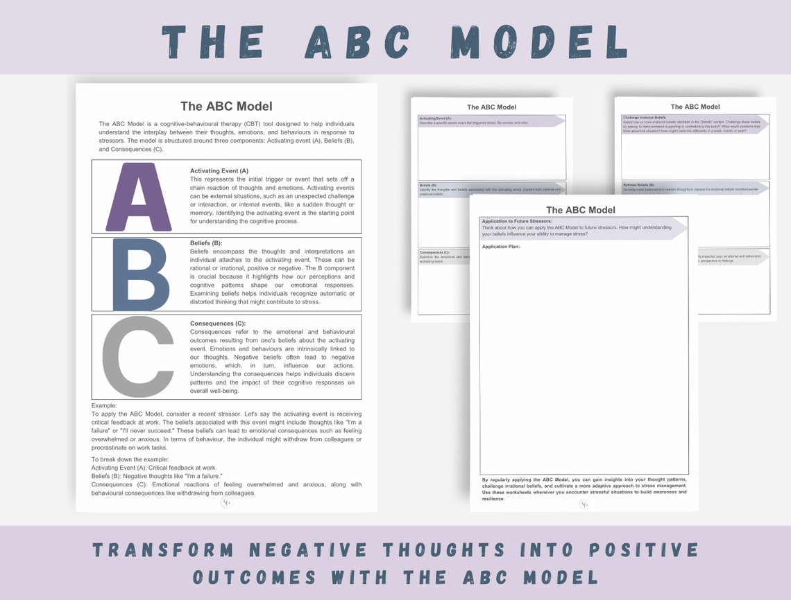 CBT Worksheets / ABC Model / Cognitive Behaviour Therapy / Therapy ...