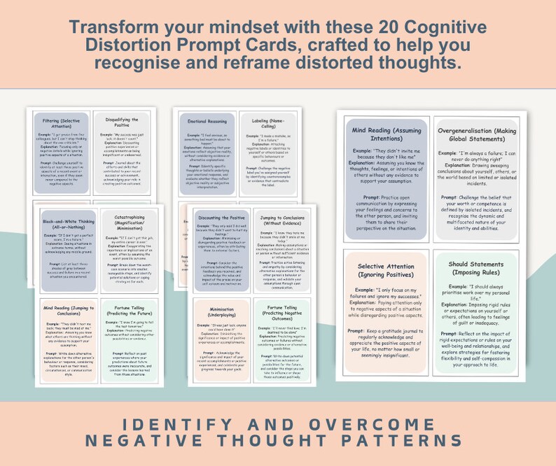 Cognitive Distortion Prompt Cards, Cognitive Distortion, Therapy ...