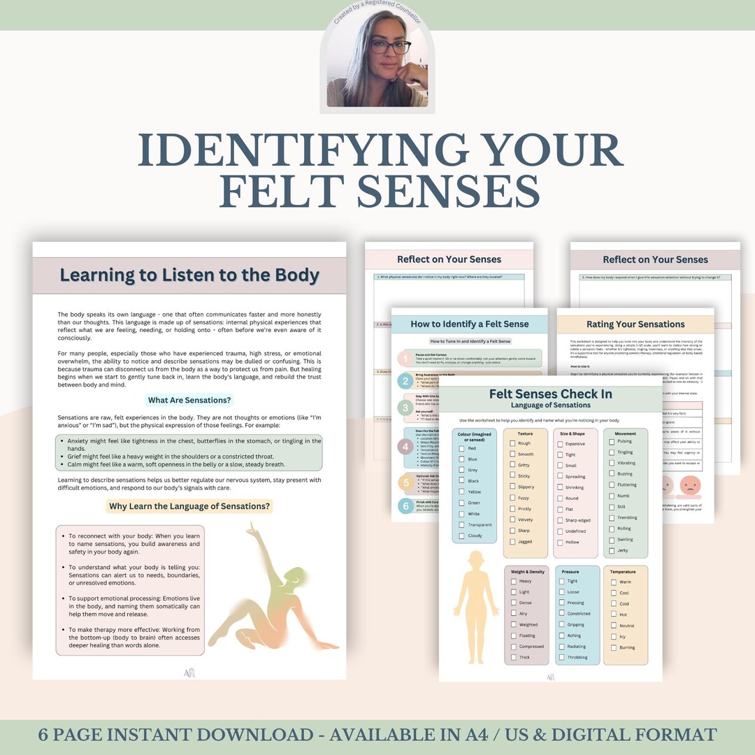 Felt Sense Worksheet: Trauma Healing & Somatic Therapy Tool (PDF) - Etsy