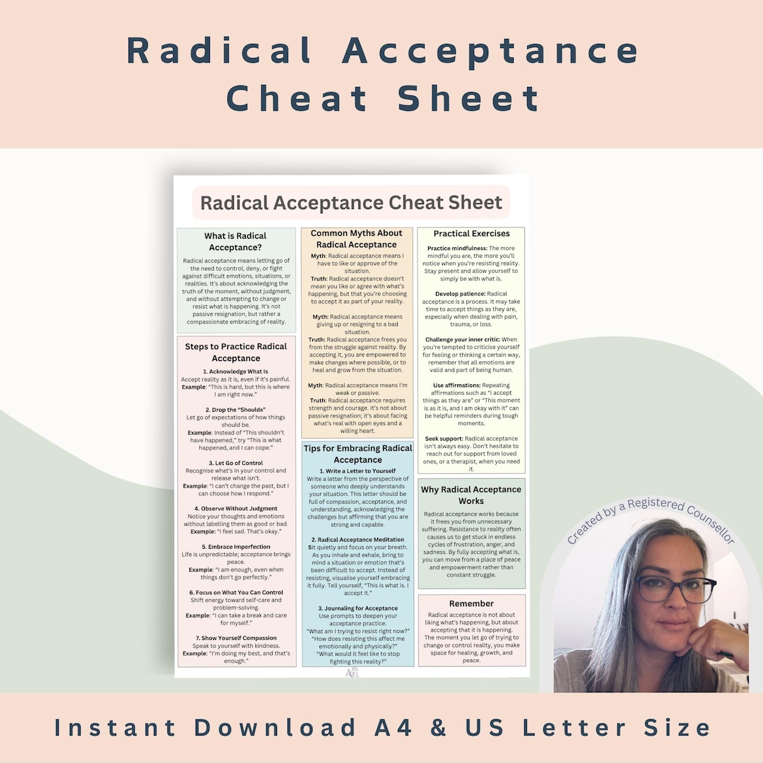 DBT Cheat Sheet, Radical Acceptance Cheat Sheet, Therapy Tools for ...