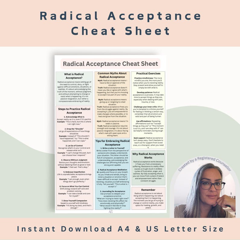 Radical Acceptance Cheat Sheet: Therapy & Mindfulness Tool (PDF) - Etsy
