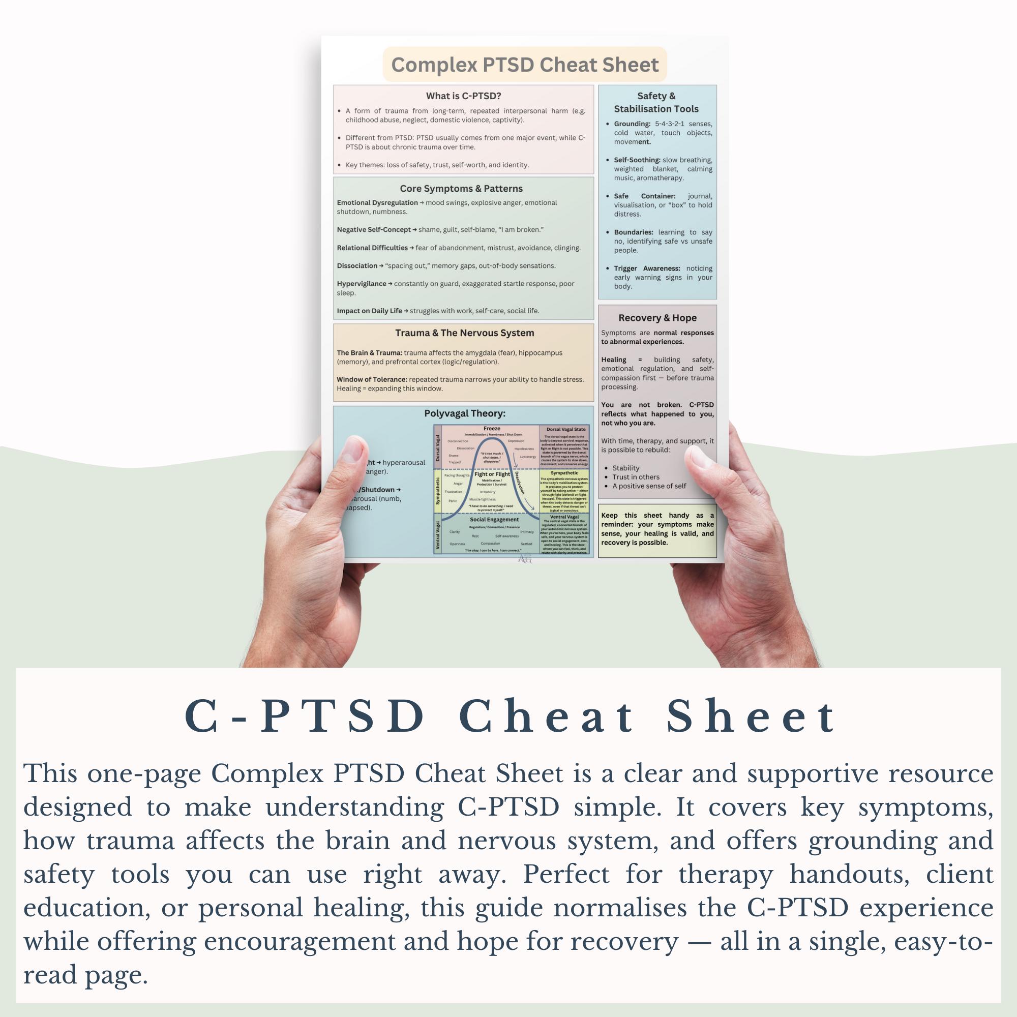 Complex PTSD Cheat Sheet: Therapist Counseling Resource (PDF Download ...