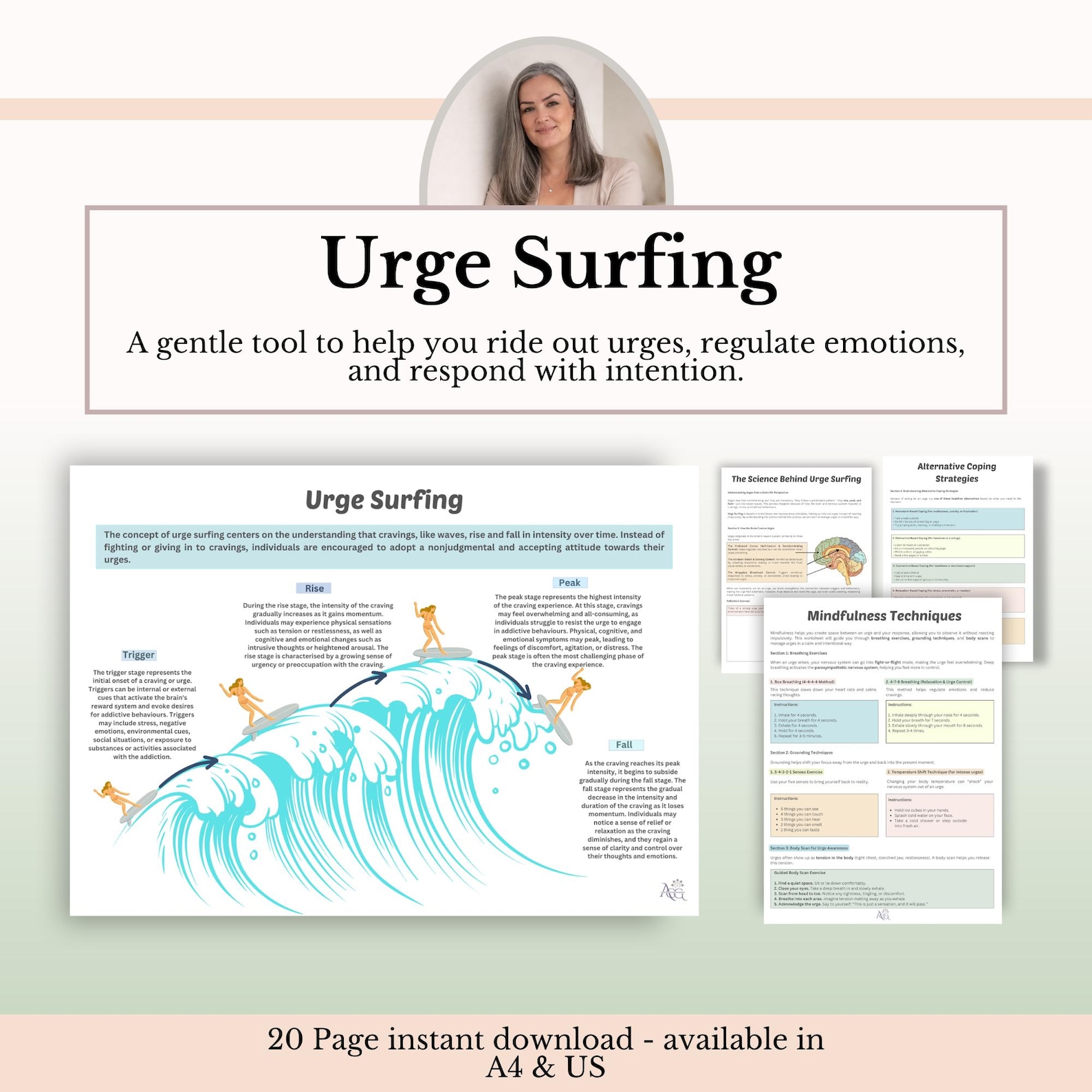Urge Surfing Worksheet, Impulse Control Emotional Regulation Coping ...