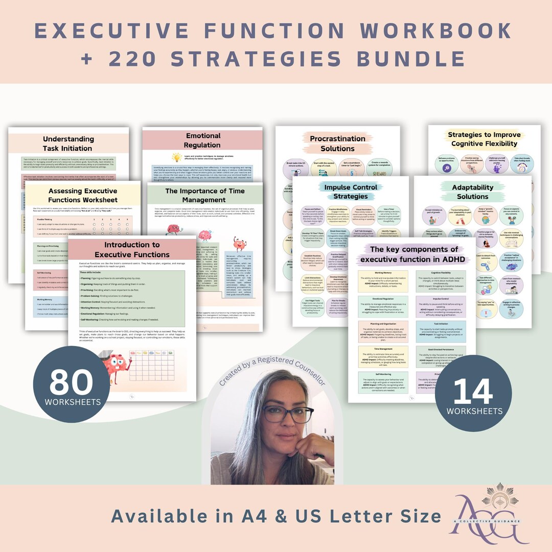 Executive Function Workbook & Strategy Bundle, 220 Tools for ADHD Focus ...