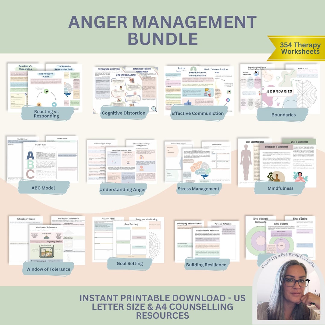Anger Management Worksheets Bundle: CBT, Mindfulness, Stress Relief ...