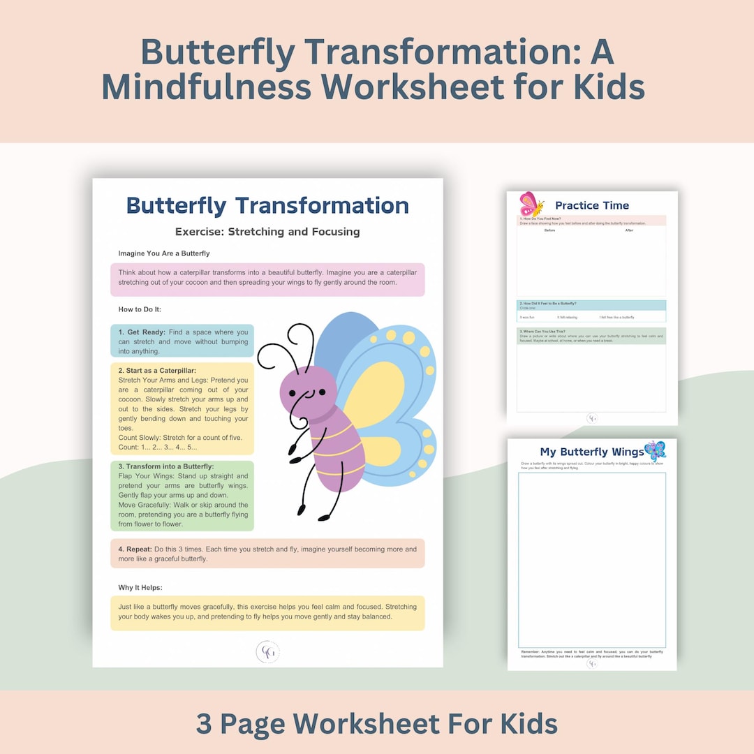 Mindfulness Worksheet: Butterfly Transformation Worksheet for Kids ...