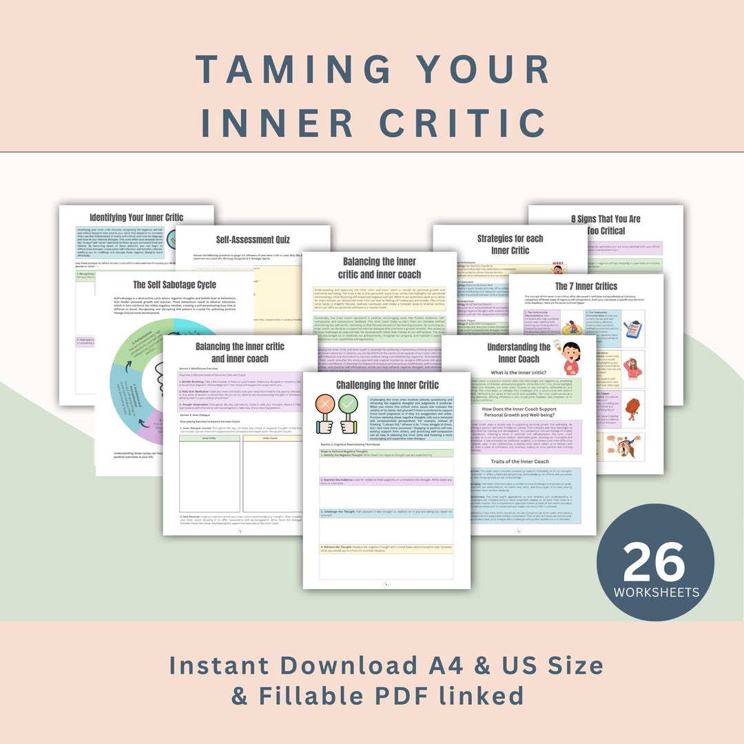 Inner Critic CBT Worksheets: Self-esteem & Coping Strategies (fillable ...