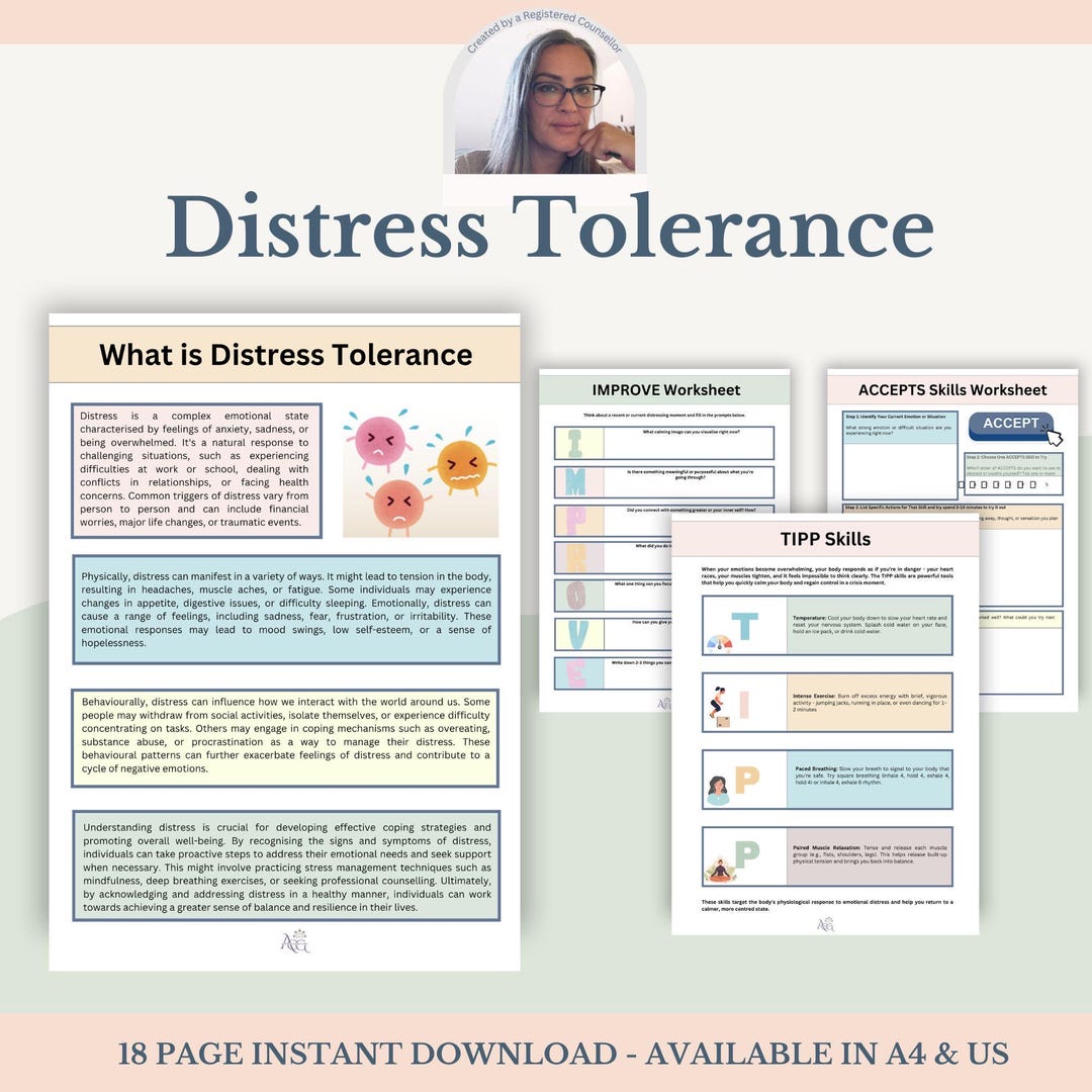 DBT Distress Tolerance Worksheets: Emotional Regulation Tools (digital ...