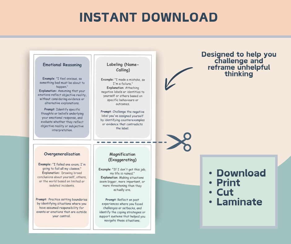 Cognitive Distortion Prompt Cards / Cognitive Distortion / Therapy ...