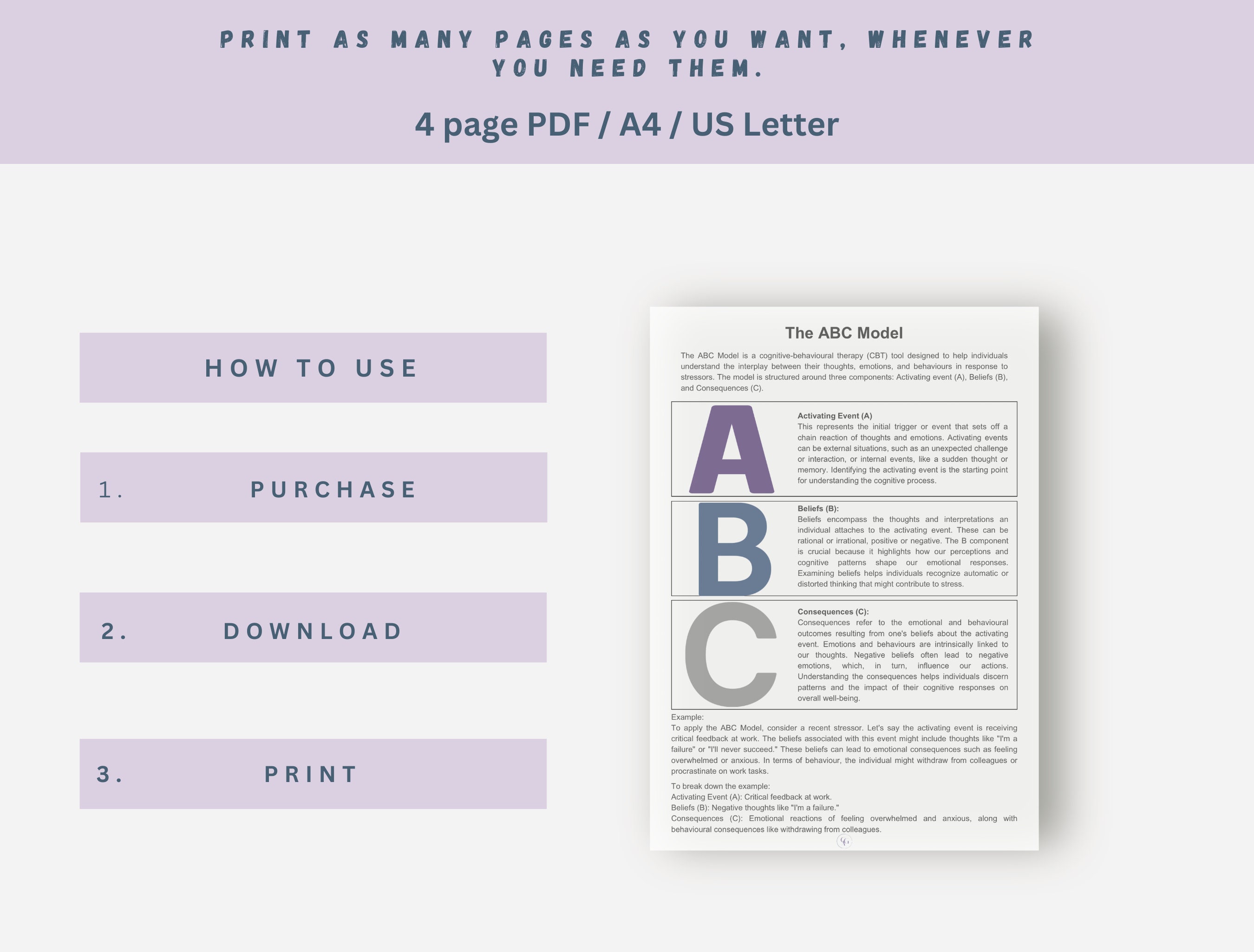 CBT Worksheets / ABC Model / Cognitive Behaviour Therapy / Therapy ...