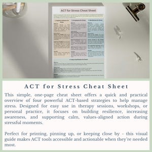 ACT for Stress Relief Cheat Sheet, One-page Counselling Resource ...