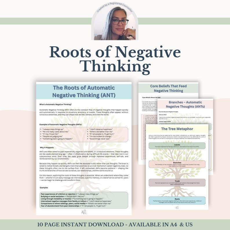 Automatic Negative Thoughts Worksheet: Self-reflection, Therapy Tool ...