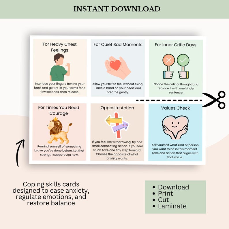 Coping Skills Cards, Emotional Regulation Anxiety Relief & Stress ...