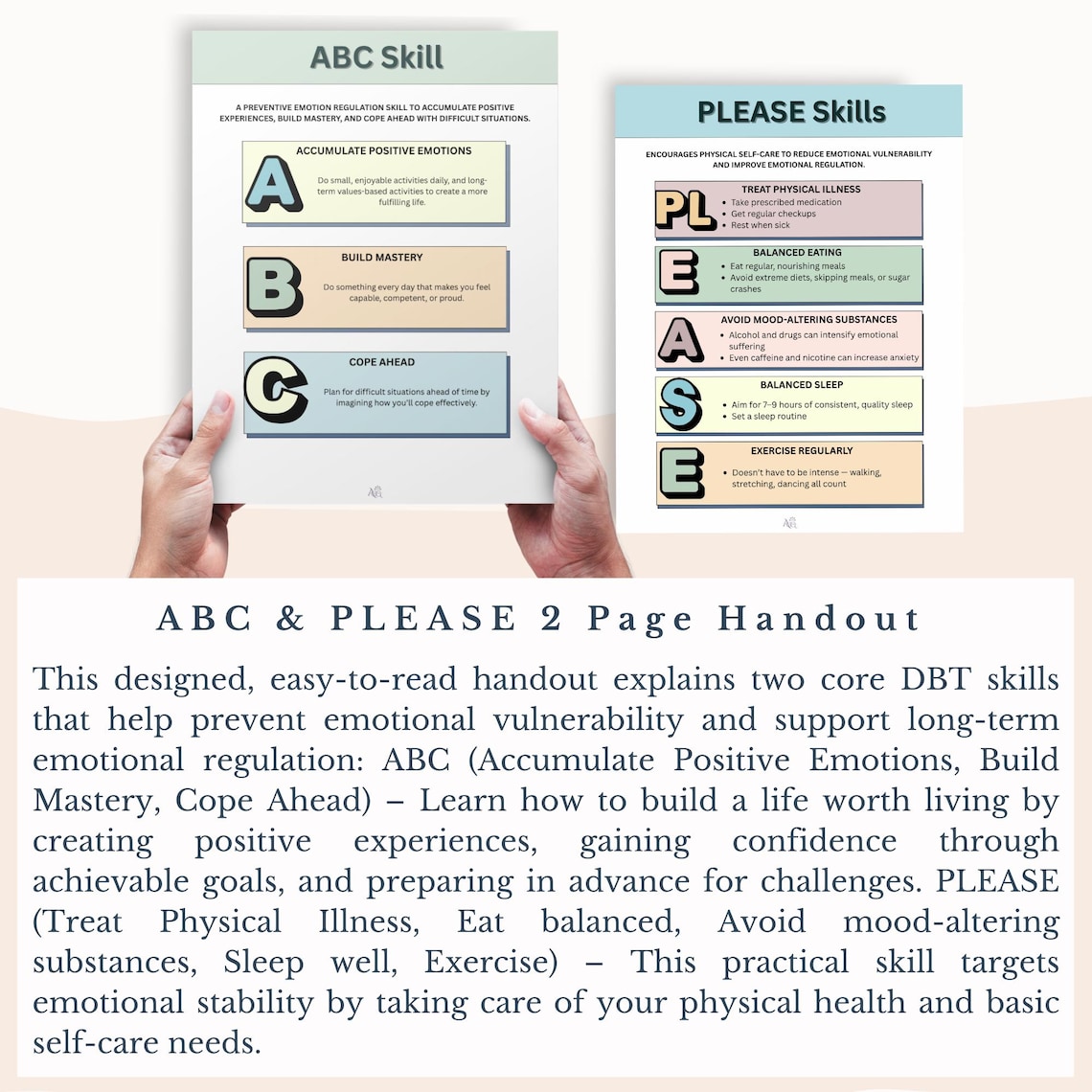 DBT Skills Handout Printable | ABC PLEASE Emotional Regulation & Self ...