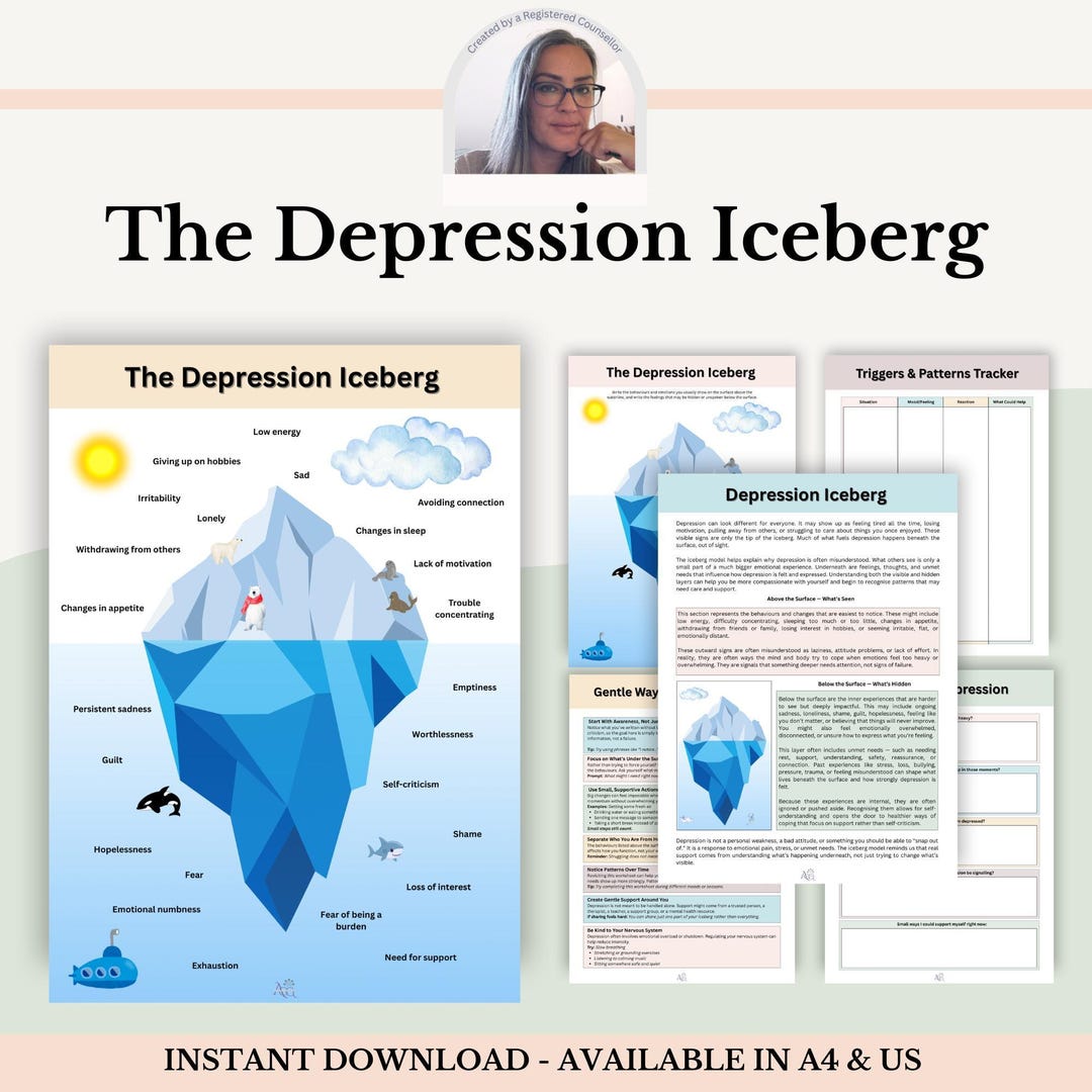 Depression Iceberg Worksheet Therapy Journal Pdf Download Mental Health ...