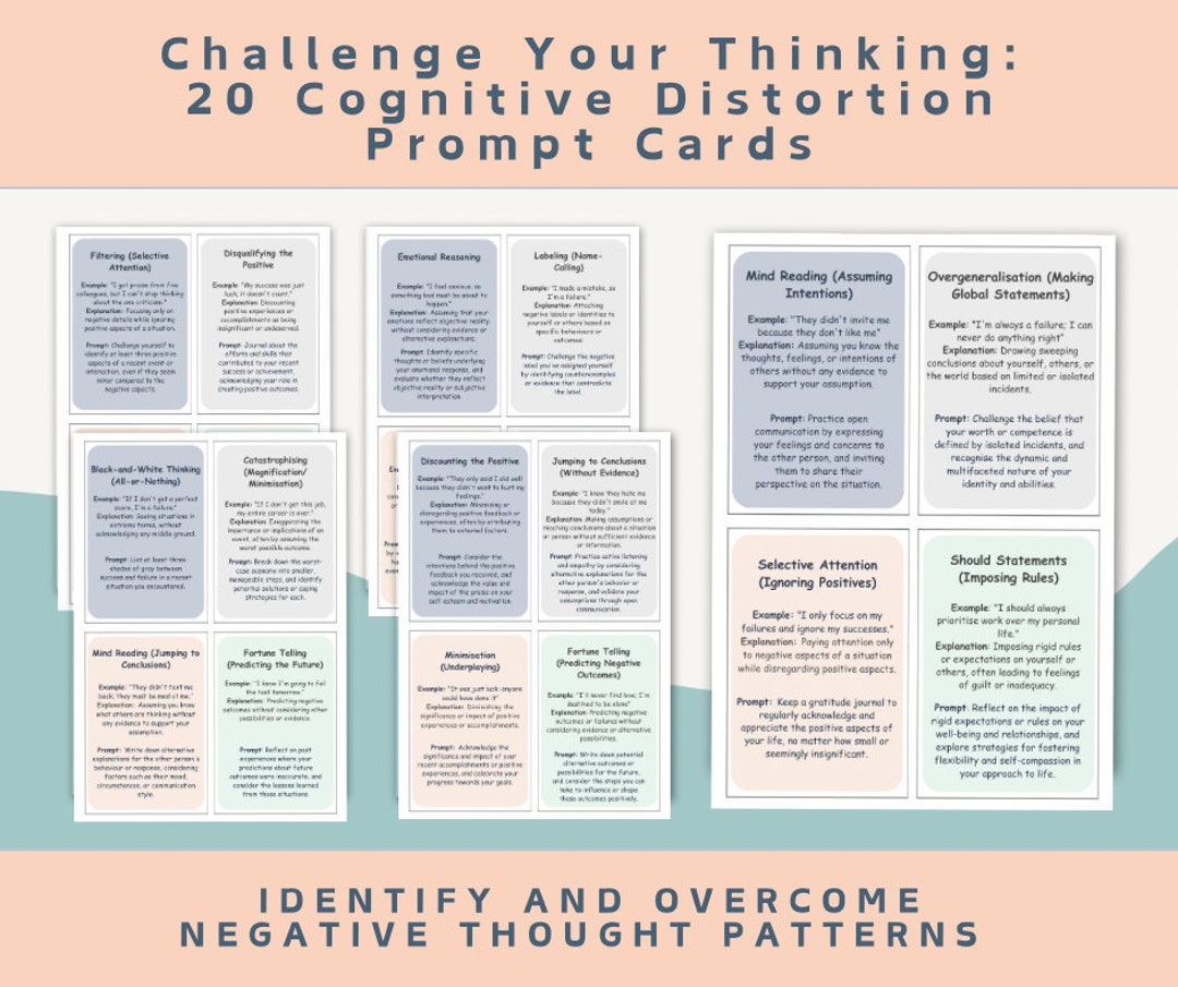Cognitive Distortion Prompt Cards / Cognitive Distortion / Therapy ...