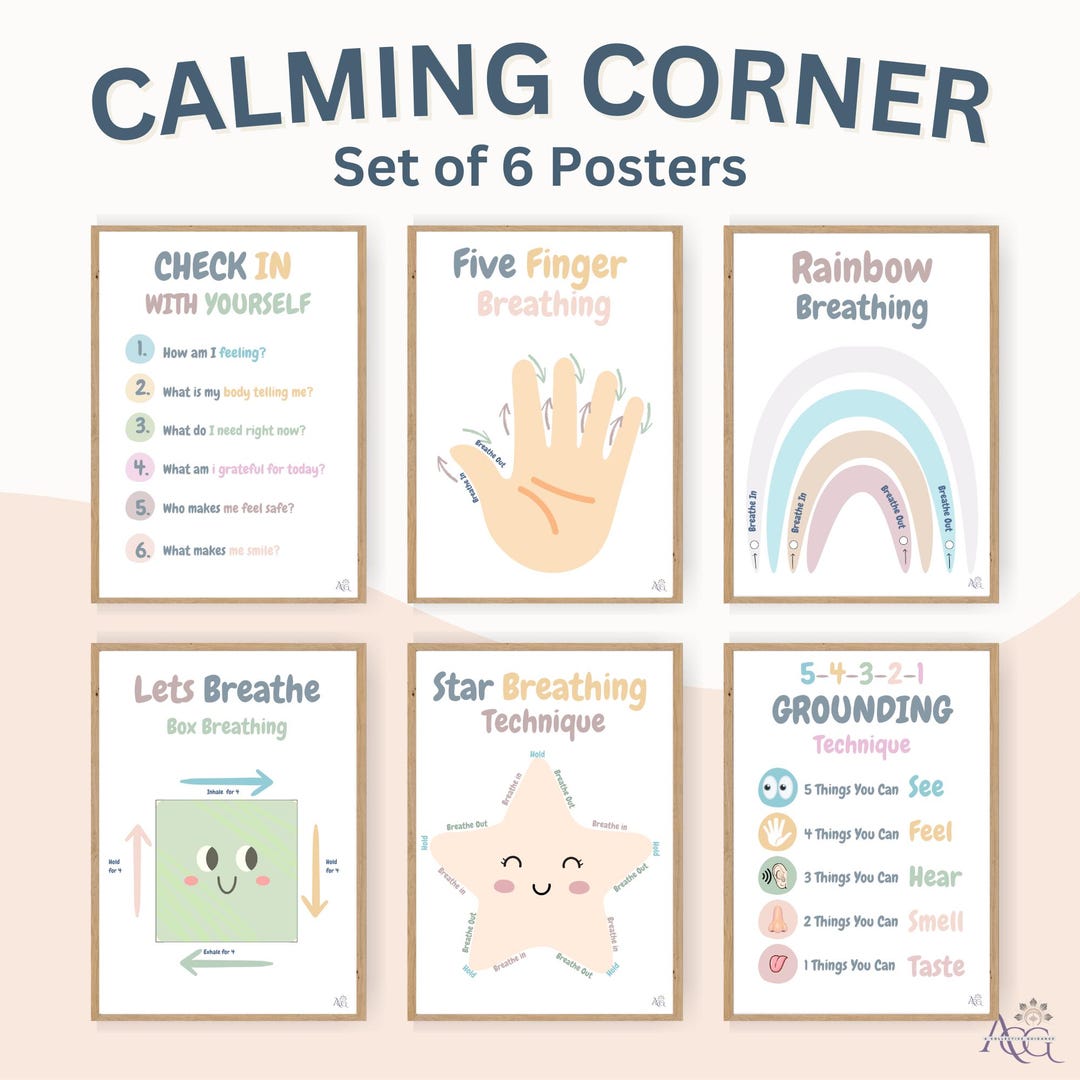Kids Calming Posters, Set of 6 Counselling Decor for Peaceful Spaces ...
