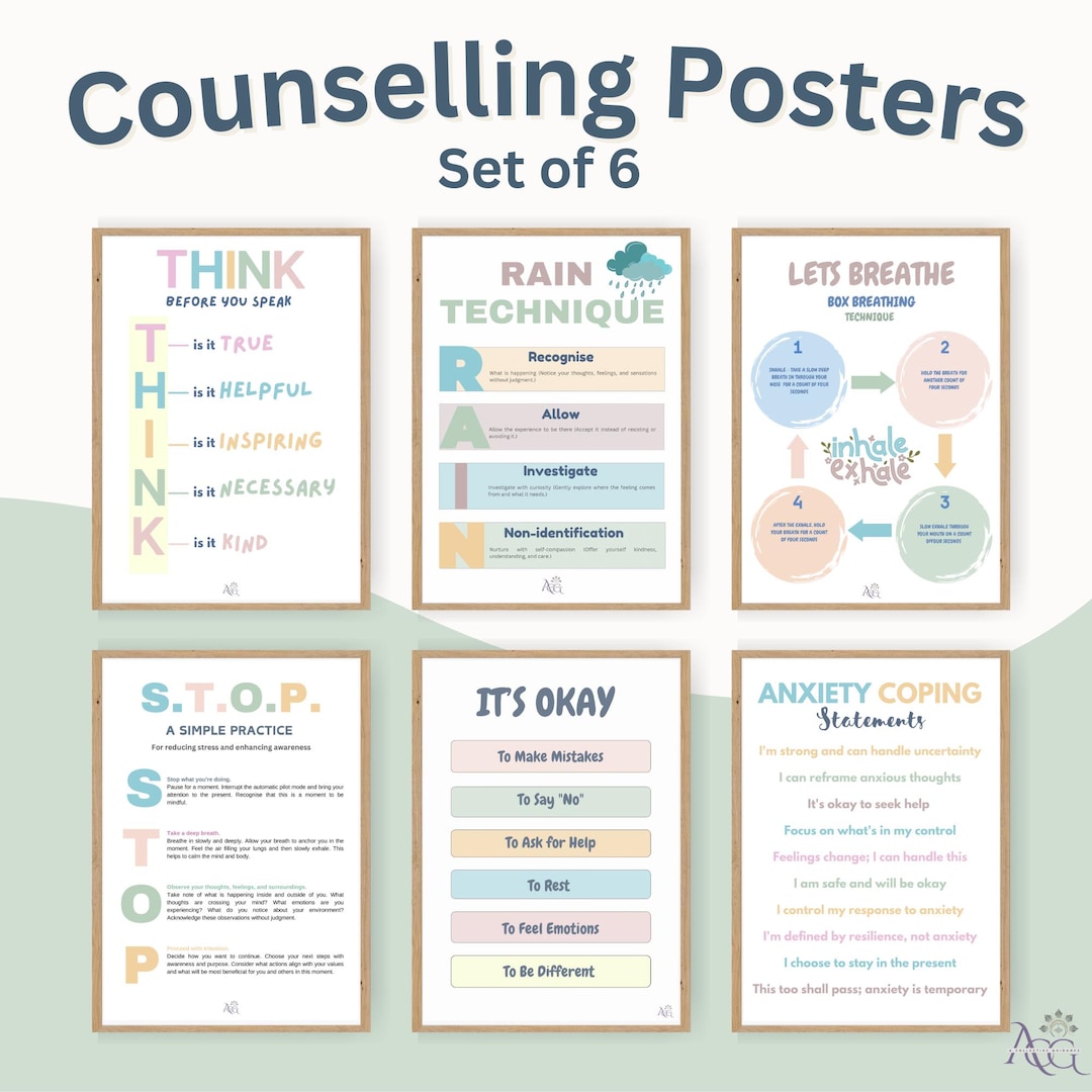 Counselling Posters: Set of 6 Mental Health Wall Art & Educational ...