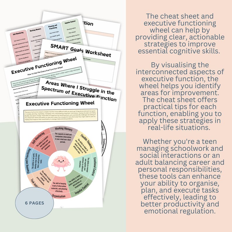 Executive Function Wheel Cheat Sheet for Adults & Teens, ADHD ...