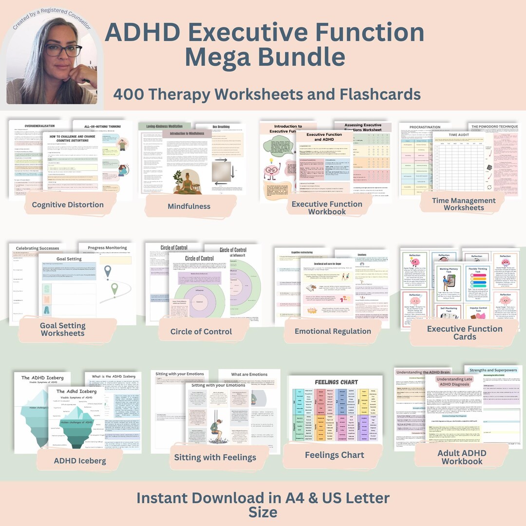 ADHD Executive Functioning Bundle: Therapy Worksheets for Teens and ...