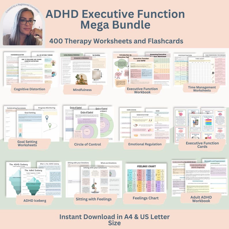 ADHD Executive Function Bundle: Therapy Worksheets & Skill Cards ...