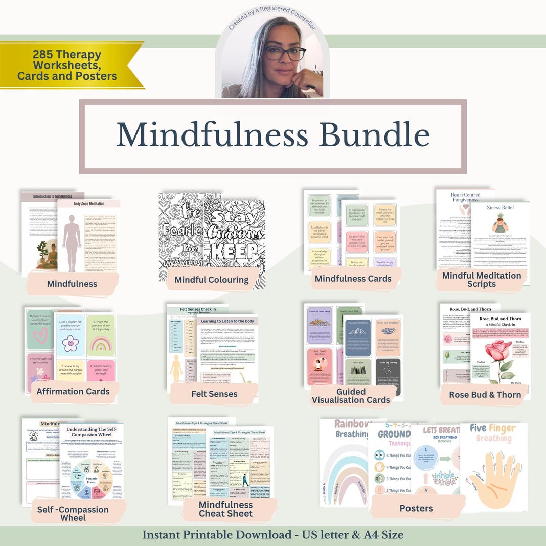 Mindfulness Bundle: Therapy Worksheets & Mindful Practices, Emotional ...