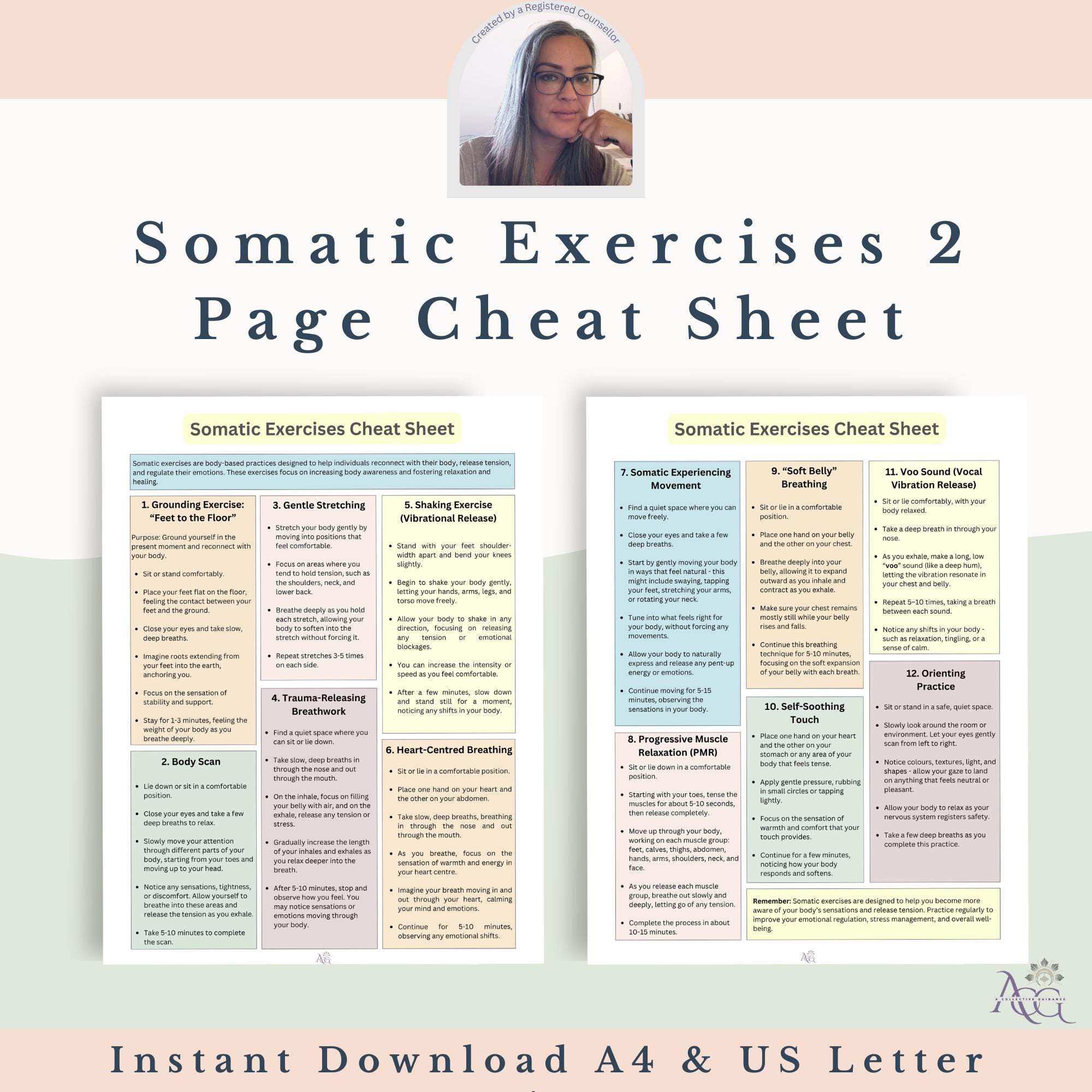 Somatic Exercises Cheat Sheet: Easy 2-page Guide for Pain Relief ...
