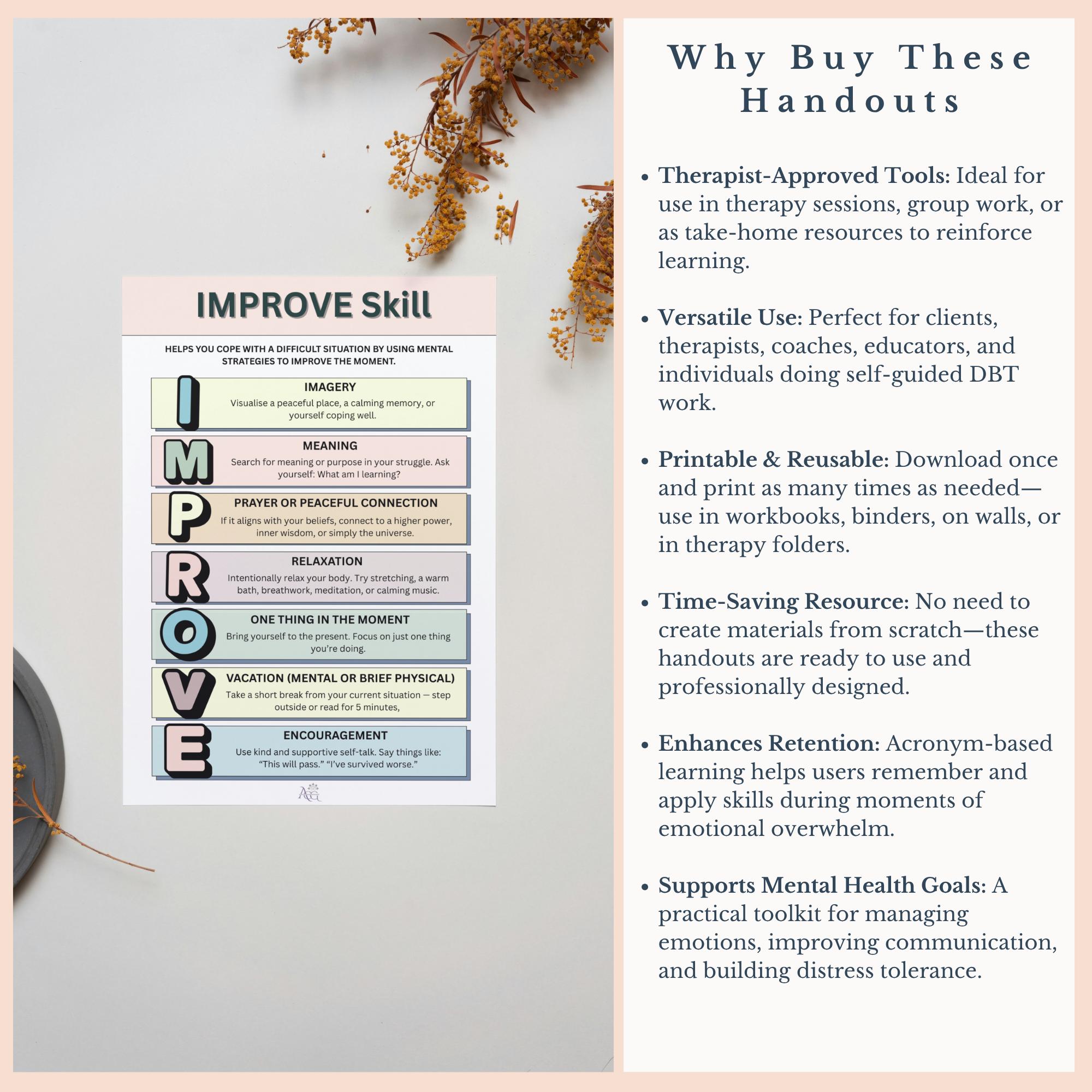 DBT Coping Skills Worksheets & Acronym Handouts for Dialectical ...