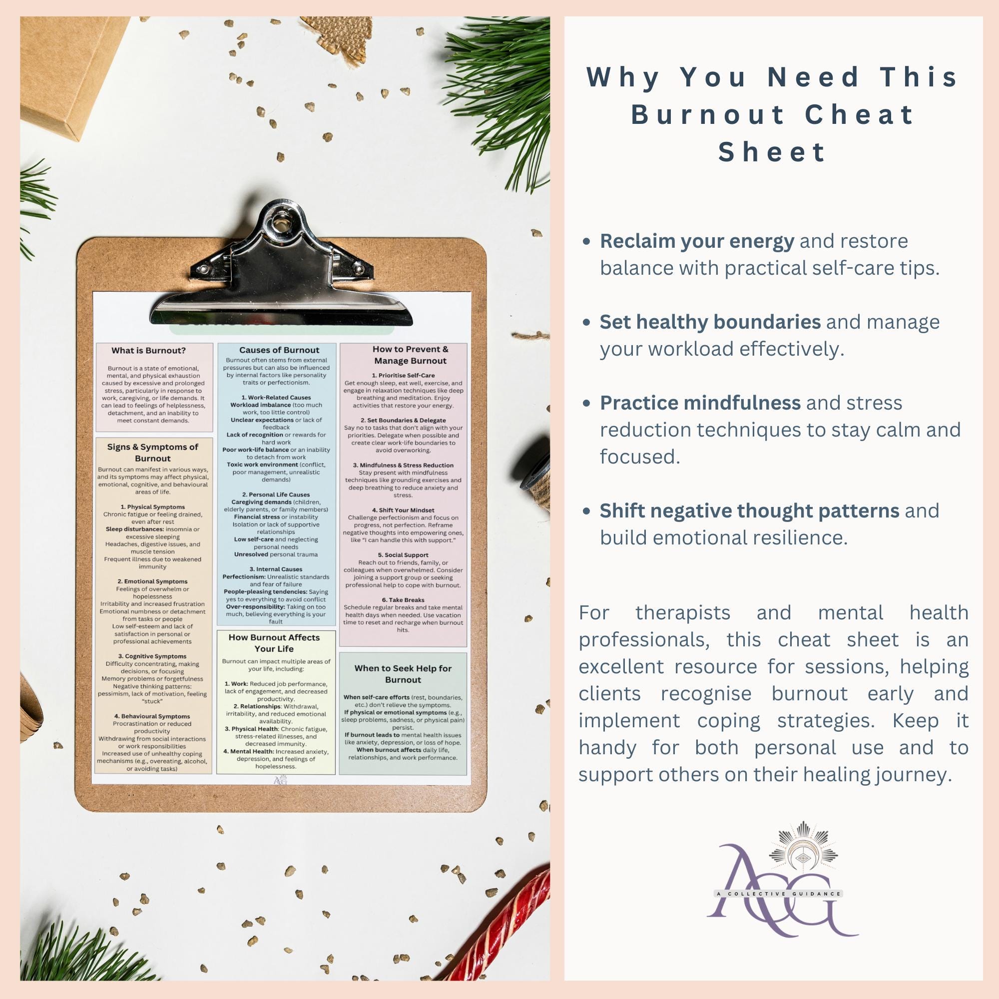 Burnout Cheat Sheet, Therapy Cheat Sheet, Therapy Tools for Emotional ...