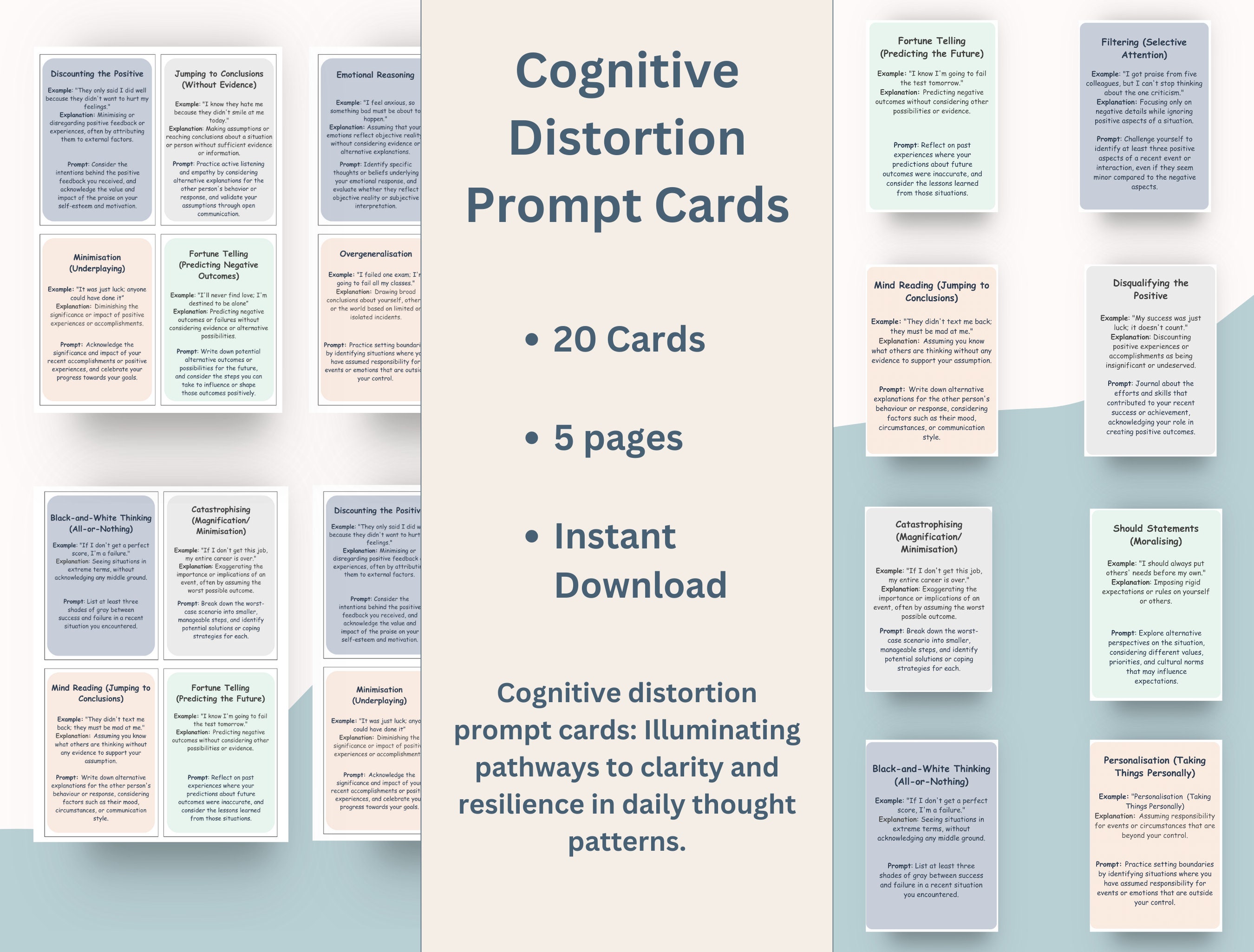 Cognitive Distortion Prompt Cards / Cognitive Distortion / Therapy ...