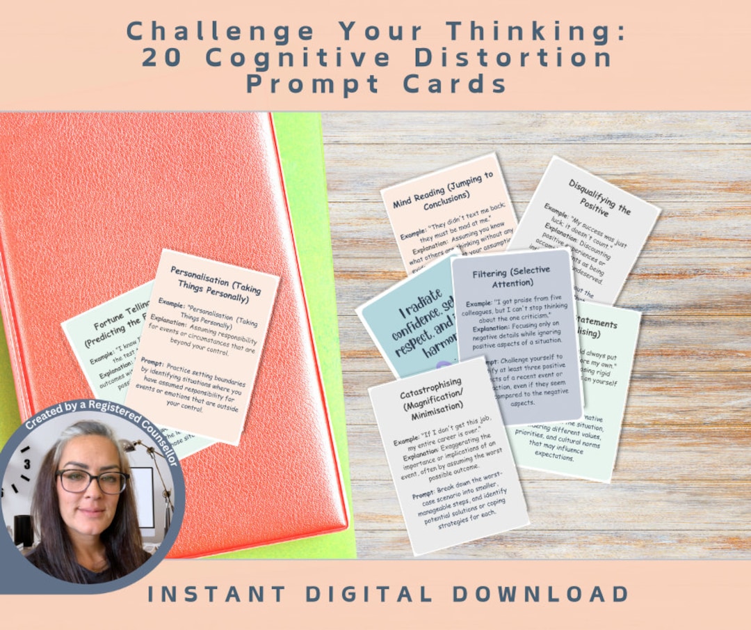 Cognitive Distortion Prompt Cards, Cognitive Distortion, Therapy ...