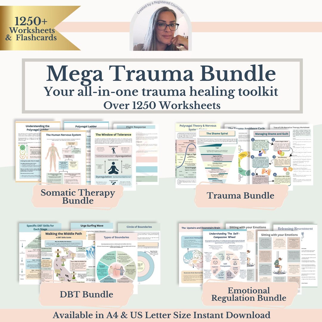 Trauma Therapy Mega Bundle, 1250+ Worksheets Inner Child Emotional ...