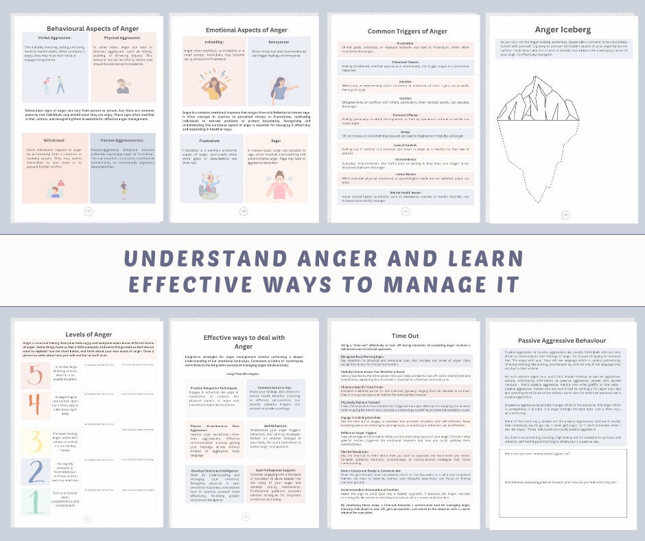 Understanding Anger Workbook, Anger Management Therapy Worksheets, CBT ...
