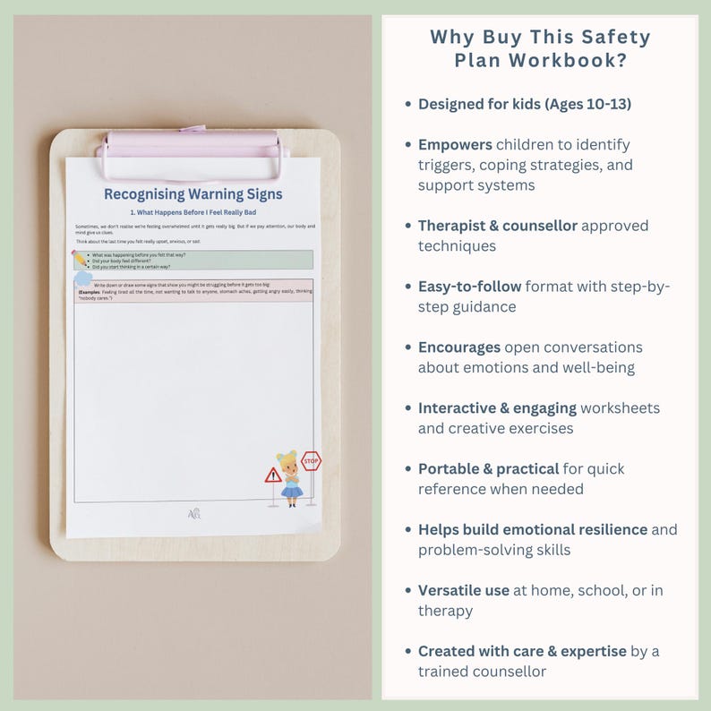 Safety Plan Workbook for Kids, Emotional Support & Coping Strategies ...