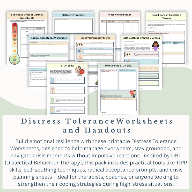 DBT Distress Tolerance Worksheets, Emotional Regulation Skills, Coping ...
