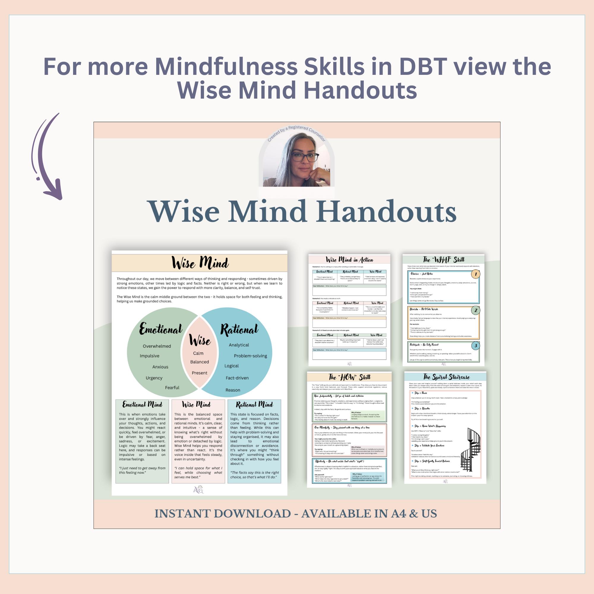 DBT Mindfulness Skills Worksheets & Handouts PDF Digital Download for ...