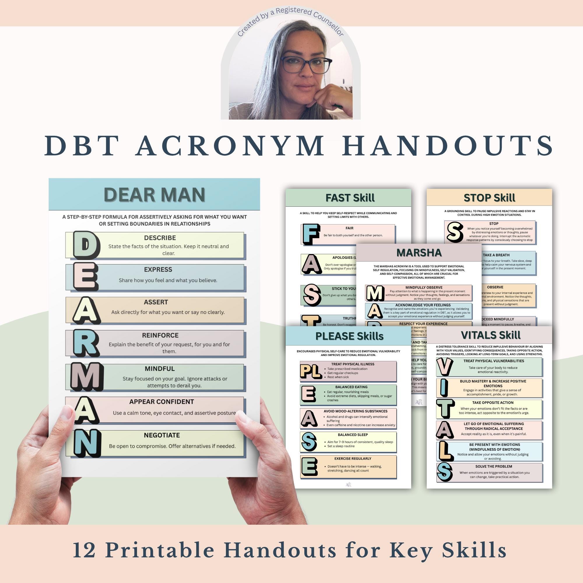 DBT Coping Skills Worksheets & Acronym Handouts for Dialectical ...