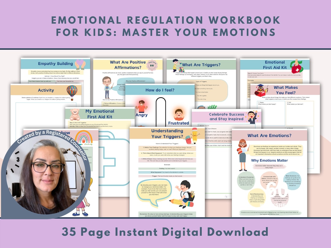 Emotional Regulation Workbook for Kids, Emotions Worksheets, Therapy ...