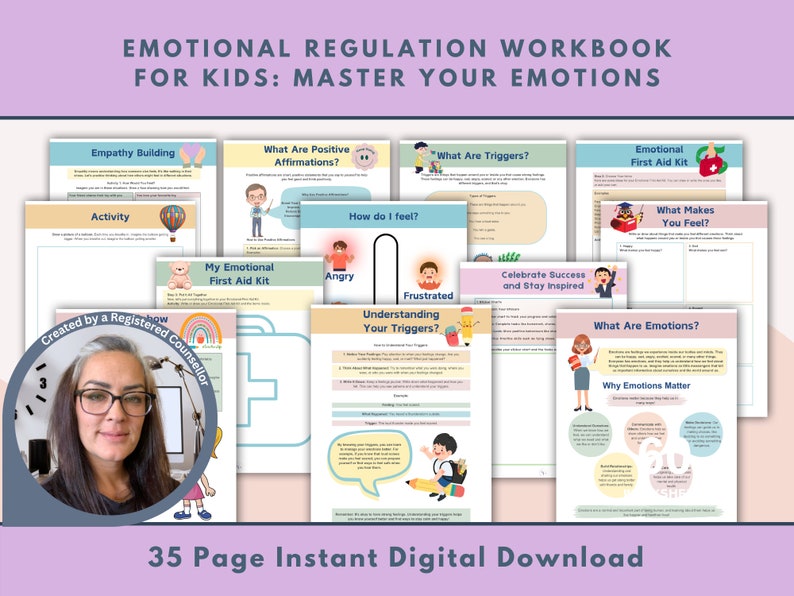 Emotional Regulation Workbook for Kids, Emotions Worksheets, Therapy ...