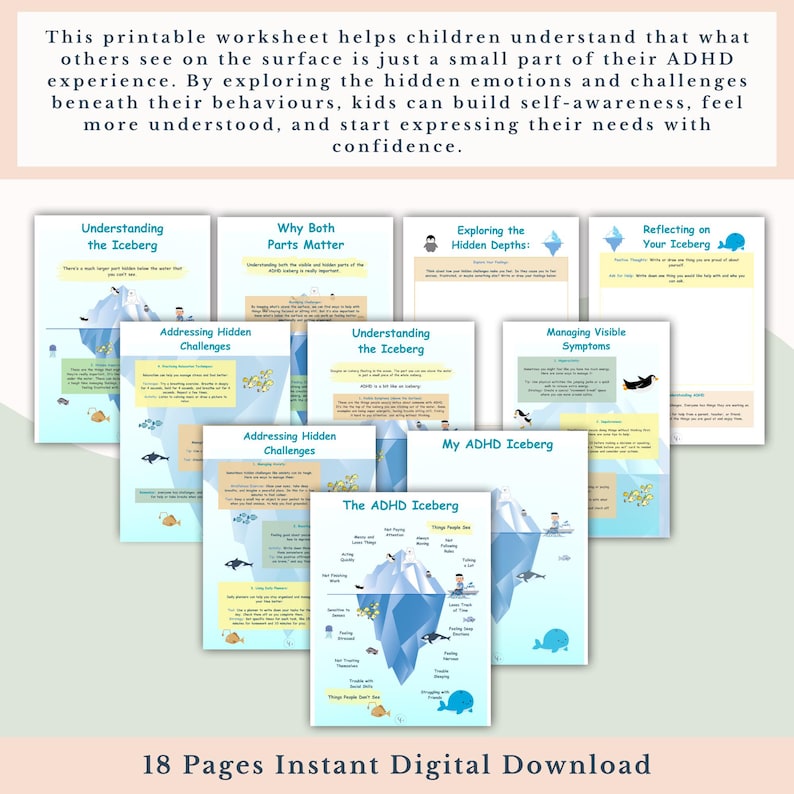 ADHD Iceberg Worksheet for Kids: Executive Functioning Infographic ...