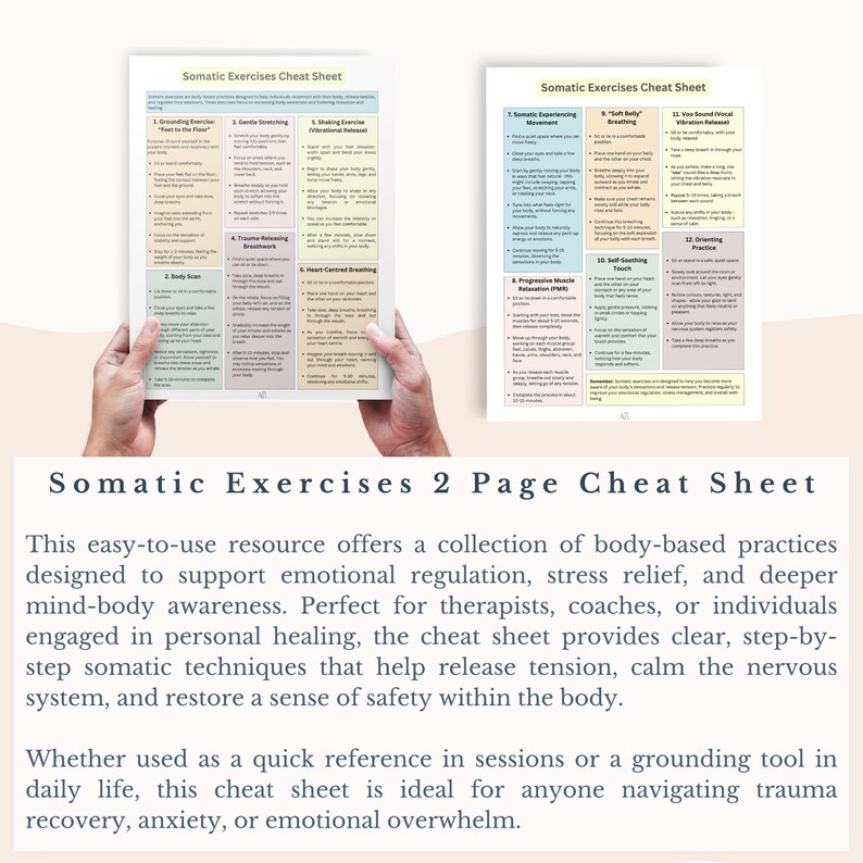 Somatic Exercises Cheat Sheet: Easy 2-page Guide for Pain Relief ...