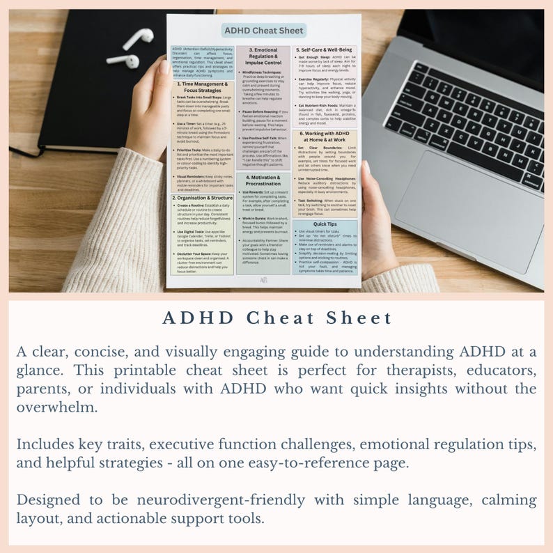 ADHD Cheat Sheet: Executive Function Guide for Adults & Students (PDF ...