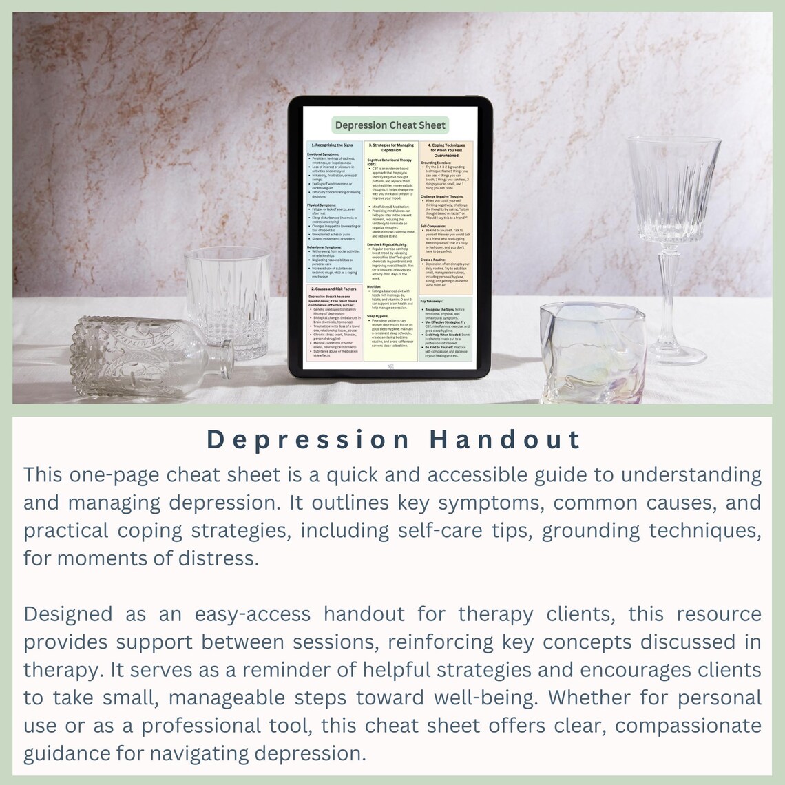 Depression Cheat Sheet: One Page Therapy Tools & Strategies, Managing ...