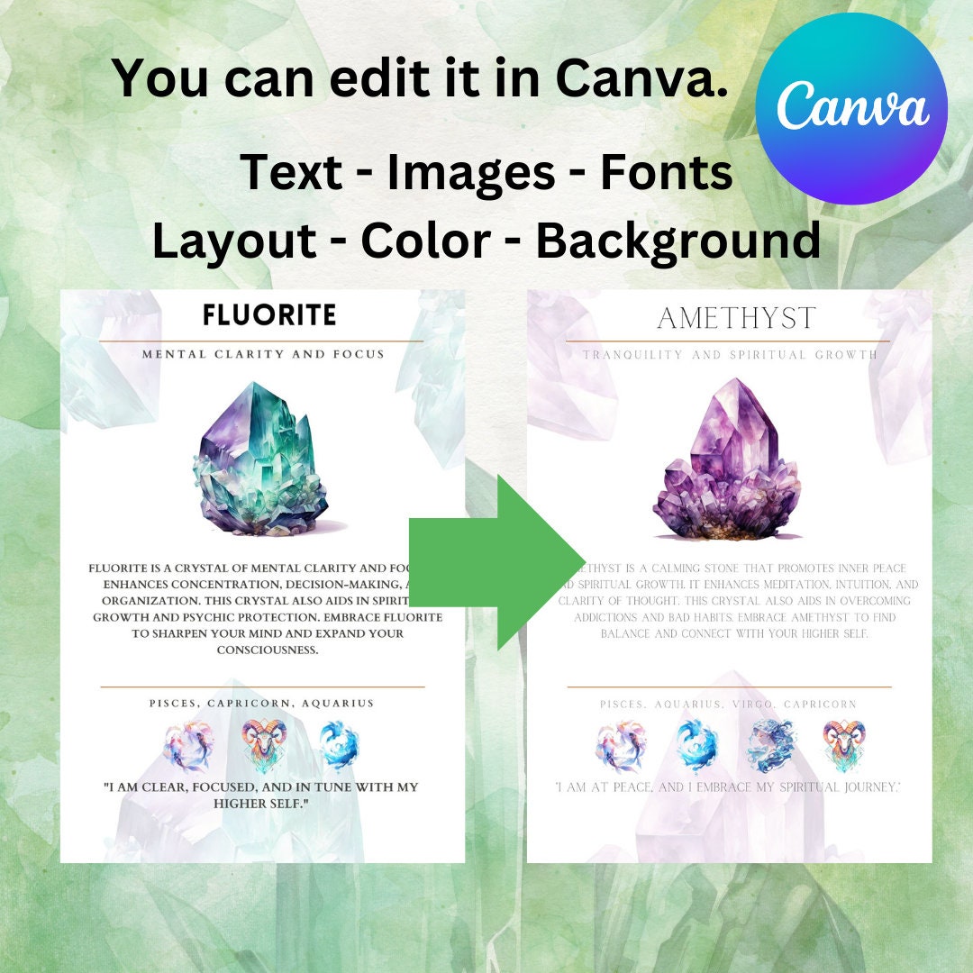 100 Crystal Cards Watercolor Gem Printable Cards Fully - Etsy